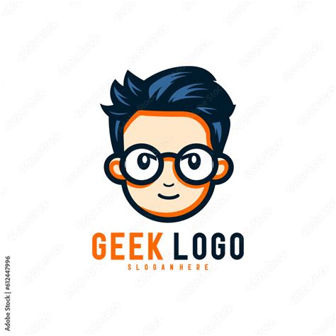 Geek Nerd Logo Stock Vector Simple Minimalist Geek Nerd Head Mascot Logo Design Vector Template