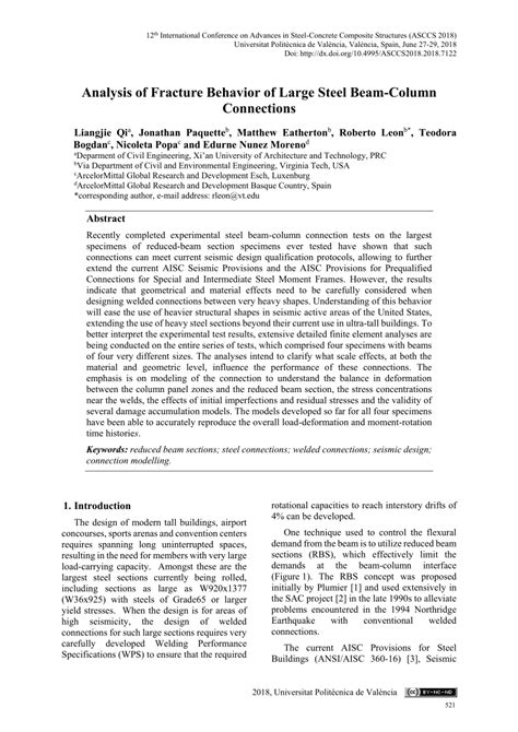 Pdf Analysis Of Fracture Behavior Of Large Steel Beam Column Connections