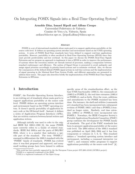 Pdf On Integrating Posix Signals Into A Real Time Operating System