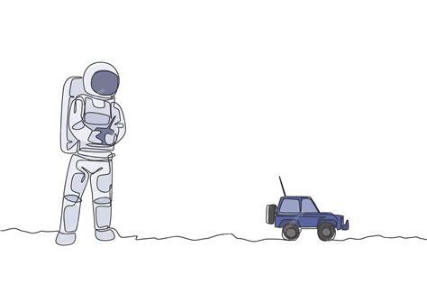 Premium Vector One Single Line Drawing Of Astronaut Playing Car Radio Control In Moon Vector