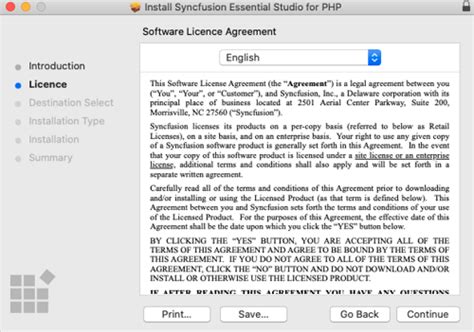 Installing Syncfusion PHP Mac Installer Syncfusion