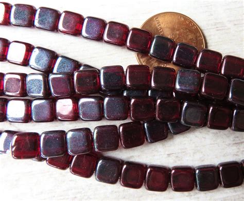 Ruby Vega Czech 2 Hole Tile 6 Mm Beads 25 Beads Item Th20 10 Etsy
