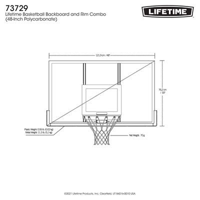 Lifetime Basketball Backboard And Rim Combo 48 Inch Polycarbonate