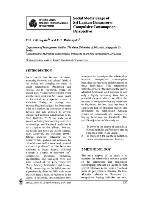 Pdf Social Media Usage Of Sri Lankan Consumers Compulsive Consumption Perspective Tharindu