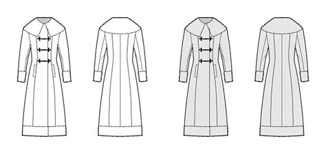 긴 소매 모피 커프 칼라 옷자임 미디 길이 더블 브레스트가 있는 코사크 코트 테크니컬 패션 일러스트 플랫 재킷에 대한 스톡 벡터 아트 및 기타 이미지 Istock