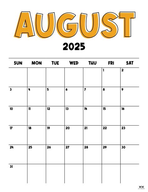 August 2025 Calendars 107 Free Printables Printabulls
