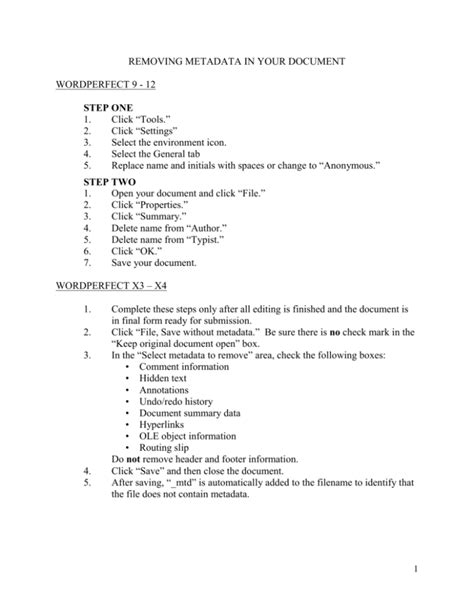 Removing Metadata In Your Document