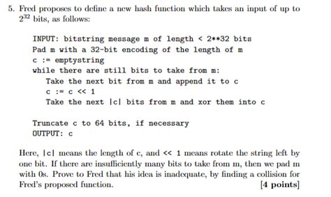 Solved Fred Proposes To Define A New Hash Function Which