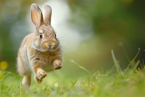 Cute Rabbit Jumping In The Garden Generative Ai Stock Illustration Illustration Of Jump Wild