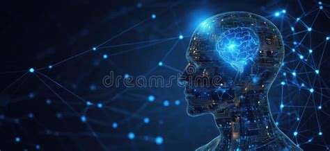Digital Human Head With Brain Neural Connections Technology Concept