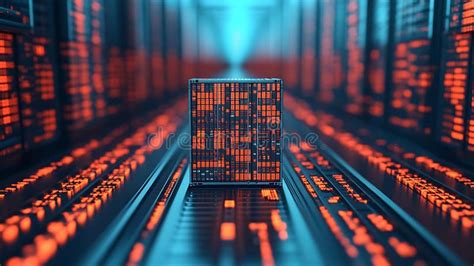 Abstract Data Center Cube Red And Blue Illuminated Server Racks Stock Illustration