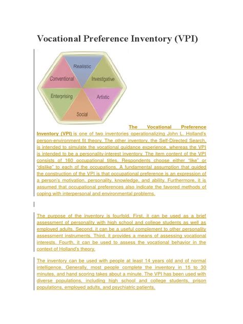 Vocational Preference Inventory Overview Pdf Personality Type