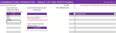 Download Combinations Generator Tool Kit Excel Template