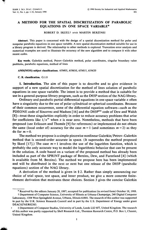 Pdf A Method For The Spatial Discretization Of Parabolic Equations In