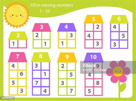 아이들을위한 수학 교육 게임 행을 완료하고 누락 된 숫자를 씁니다 어린이를 위한 워크시트 0명에 대한 스톡 벡터 아트 및 기타 이미지 Istock