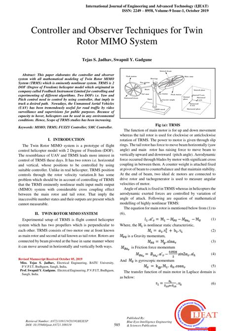 pdf controller and observer techniques for twin rotor mimo system