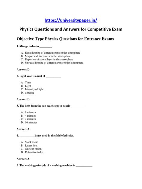 Physics Questions And Answers Pdf