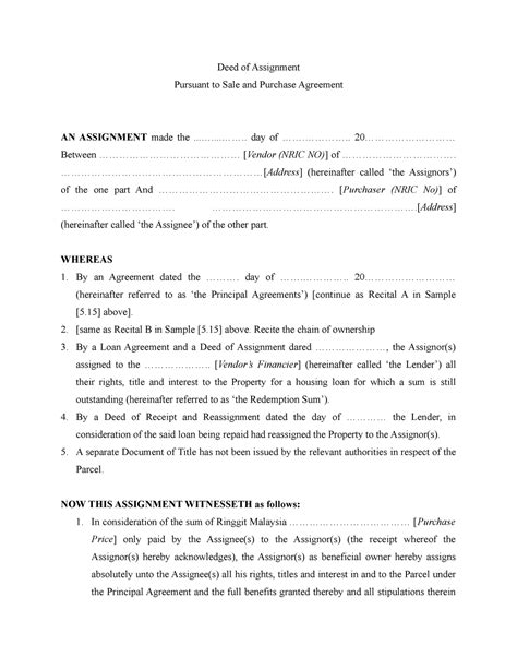 Deed Of Assignment Malaysia Lily Berry