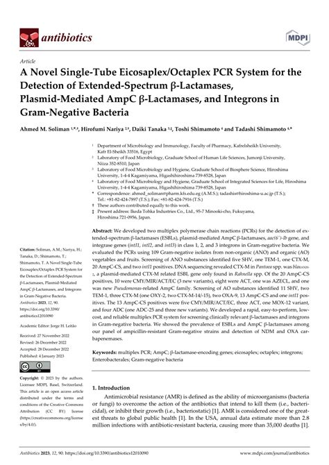 Pdf A Novel Single Tube Eicosaplex Octaplex Pcr System For The Detection Of Extended Spectrum