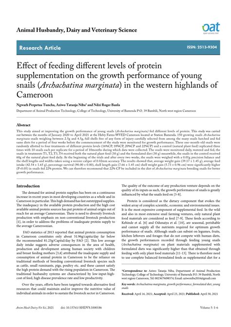 Pdf Effect Of Feeding Different Levels Of Protein Supplementation On The Growth Performance Of