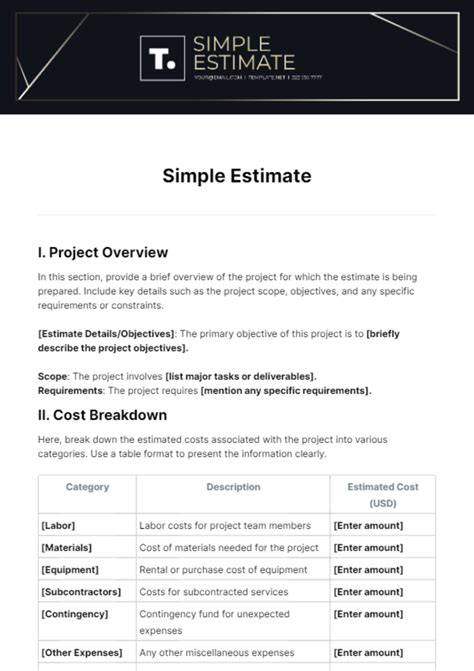 Free Simple Estimate Template To Edit Online