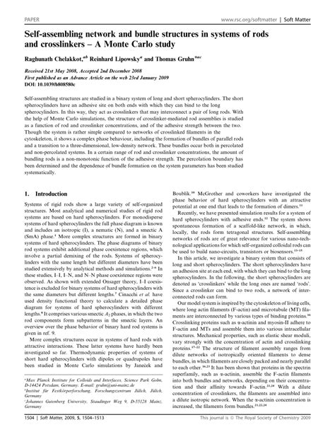 Pdf Self Assembling Network And Bundle Structures In Systems Of Rods And Crosslinkersa Monte