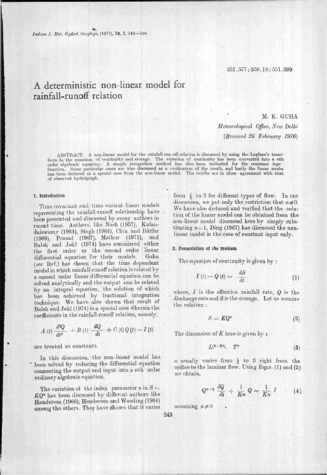 pdf a deterministic non linear model for rainfall runoff relation