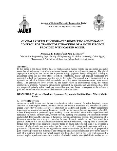 PDF GLOBALLY STABLE INTEGRATED KINEMATIC AND DYNAMIC CONTROL FOR TRAJECTORY TRACKING OF A