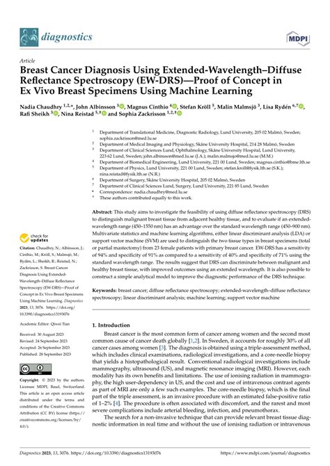 Pdf Breast Cancer Diagnosis Using Extended Wavelength Diffuse