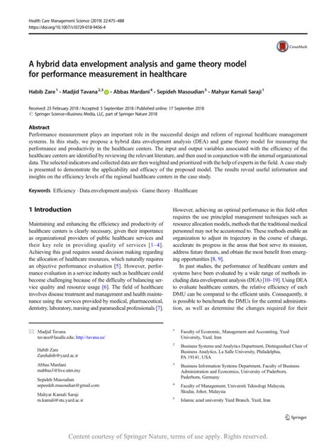 A Hybrid Data Envelopment Analysis And Game Theory Model For Performance Measurement In