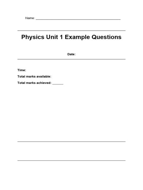 Physics Unit 1 Questions 1 Pdf Speed Brake