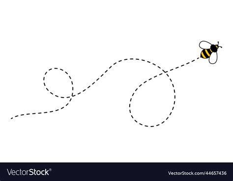 Bee On Dotted Route Bumblebee Fly Line Royalty Free Vector