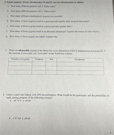 Solved 2 Zygote Analysis Focus Chromosomes 14 And 21 Not