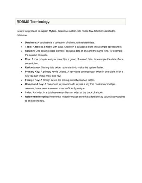 Rdbms Terminology Pdf