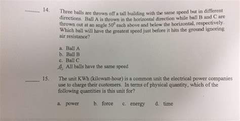 Solved Three Balls Are Thrown Off A Tall Building With The