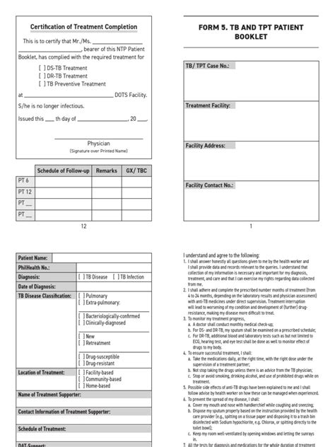 Tb Dots Treatment Booklet Form 5 V051320 Pdf Tuberculosis Medical Diagnosis