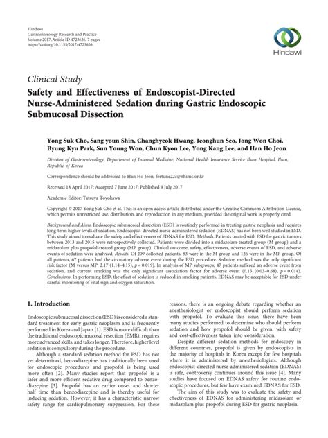Pdf Safety And Effectiveness Of Endoscopist Directed Nurse Administered Sedation During