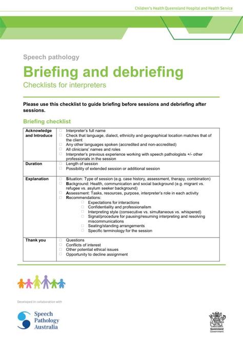 Word Template Briefing And Debriefing Checklist For Interpreters