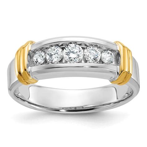 Ibgoodman 14k Two Tone Mens Polished 5 Stone 12 Carat Lab Grown Diam