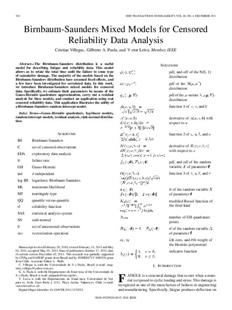 Pdf Birnbaum Saunders Mixed Models For Censored Reliability Data Analysis