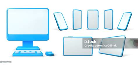 가젯 3d 모형 휴대 전화 태블릿 화면 및 마우스와 키보드 벡터 일러스트 레이 션 세트가있는 컴퓨터 모니터 태블릿에 대한 스톡 벡터 아트 및 기타 이미지 Istock
