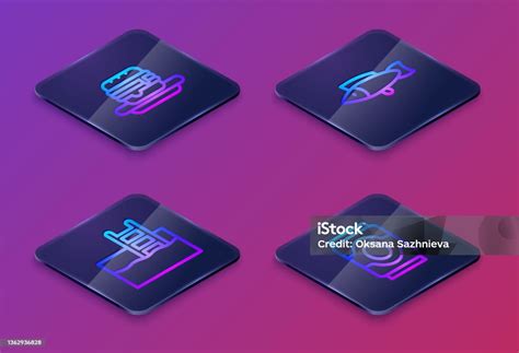 등대성 라인 정크 푸드 사다리 생선 및 소다 캔수영장을 설정합니다 파란색 정사각형 버튼 벡터 3차원 형태에 대한 스톡 벡터 아트 및 기타 이미지 Istock