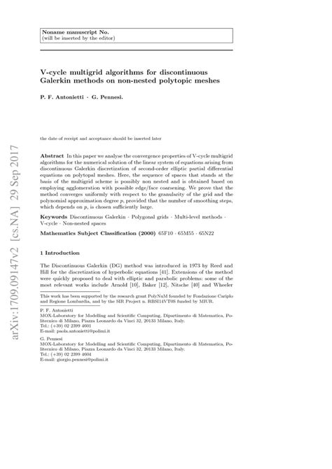 V Cycle Multigrid Algorithms For Discontinuous Galerkin Methods On Non