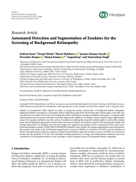 Pdf Automated Detection And Segmentation Of Exudates For The Screening Of Background Retinopathy