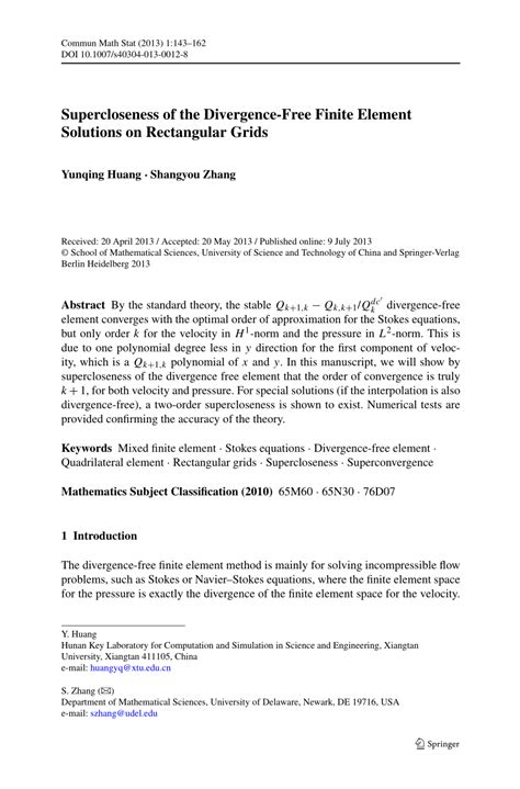 Pdf Supercloseness Of The Divergence Free Finite Element Solutions On Rectangular Grids