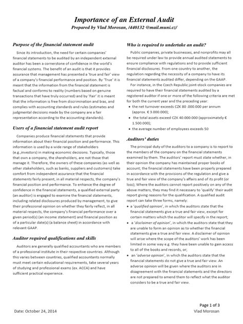 Importance Of An External Audit Pdf Audit Financial Audit