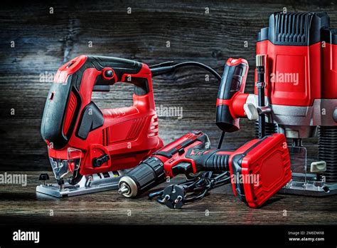 Electric Hand Tools Red Corded Jigsaw Cordless Drill And Small Plunge Router Milling Machine