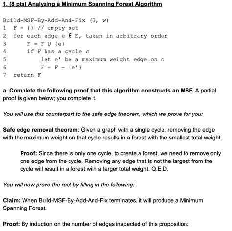 1 8 Pts Analyzing A Minimum Spanning Forest