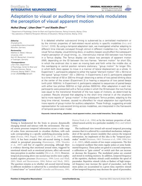 Pdf Adaptation To Visual Or Auditory Time Intervals Modulates The Perception Of Visual