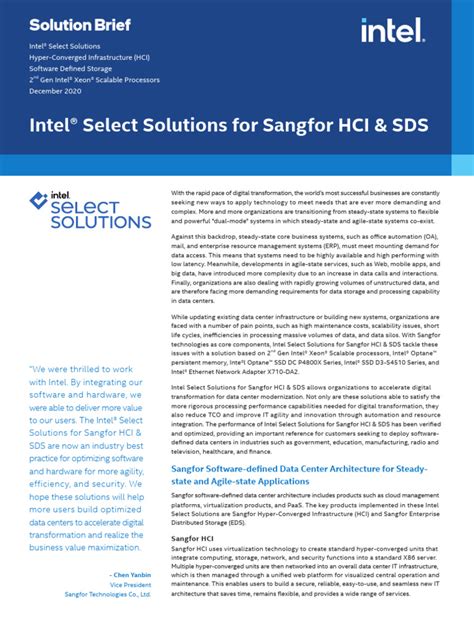 Intel Select Solutions For Sangfor Hci Sds Idl Pdf Solid State
